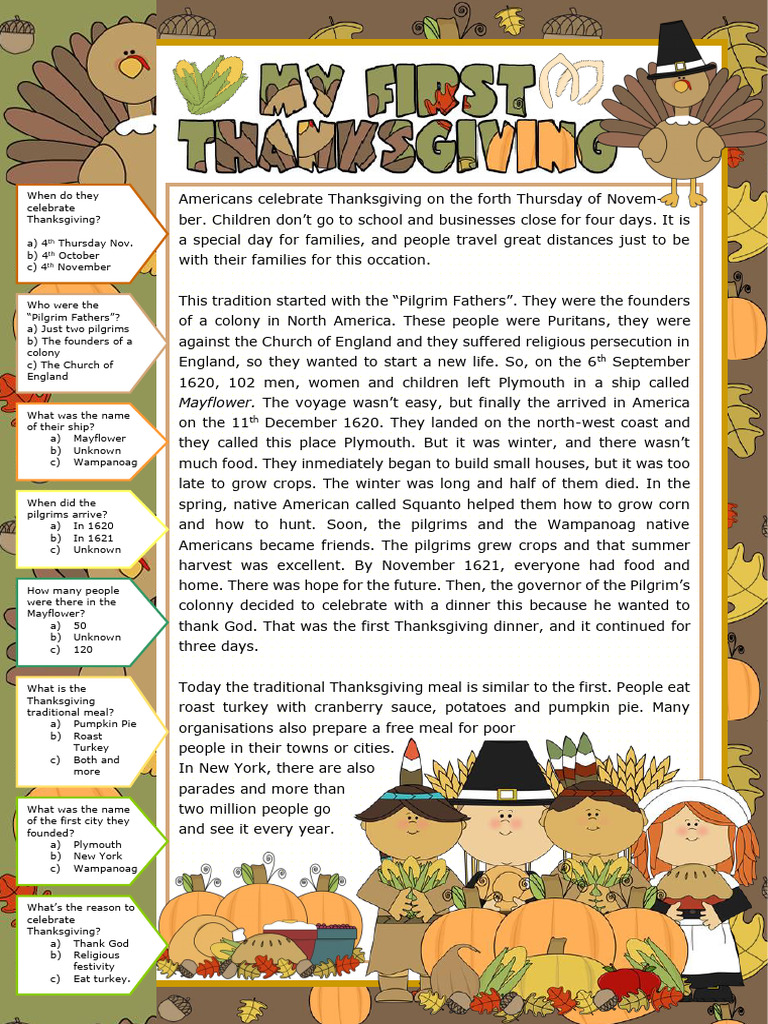 Thanksgiving I Reading Comprehension Exercises 32826 | PDF | Plymouth ...