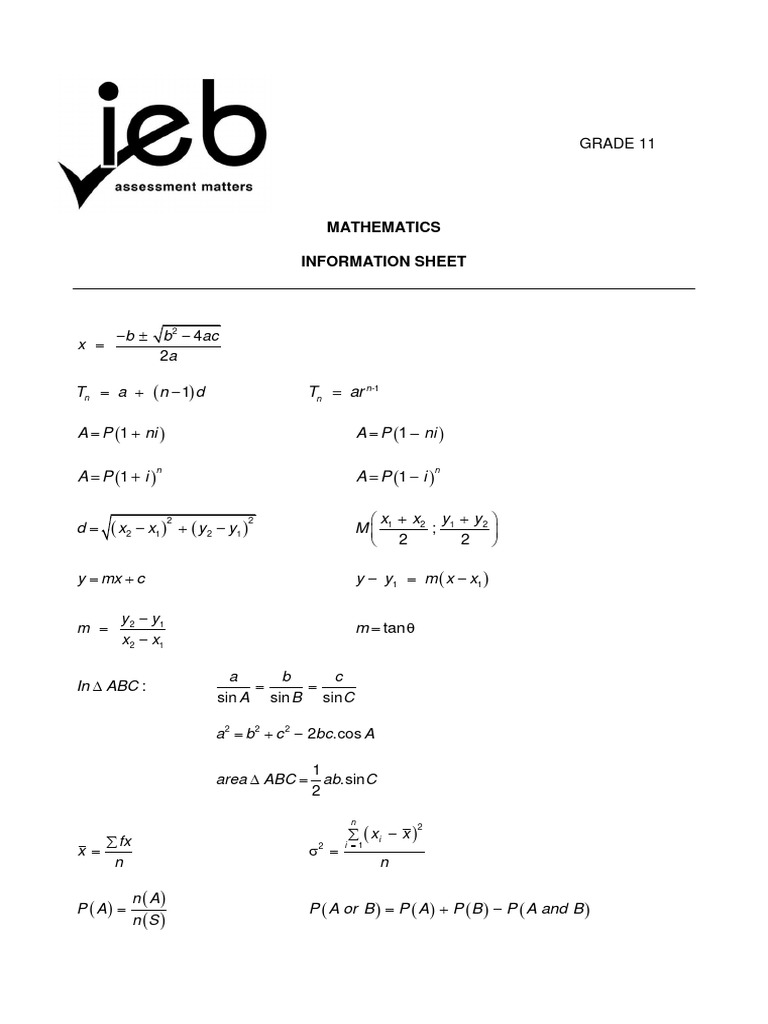GR 11 Formulae Sheet | PDF