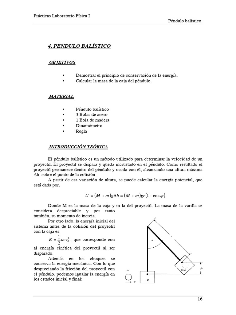 Péndulo Balístico: Conservación de Energía | PDF | Péndulo | Masa