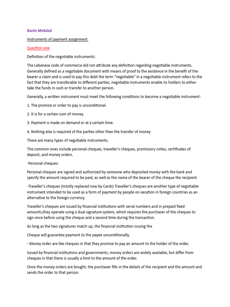 Instruments of Payments | Download Free PDF | Negotiable Instrument ...