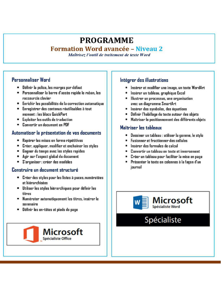 Formation Word Niveau 2 | PDF