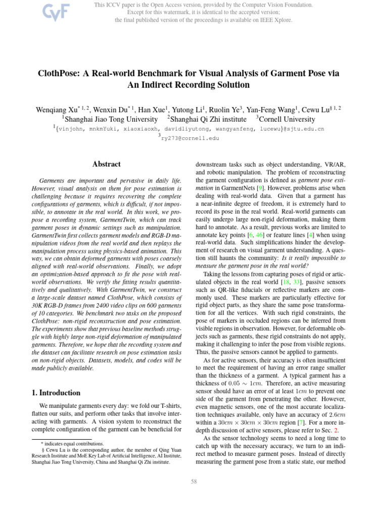 Xu ClothPose A Real-World Benchmark For Visual Analysis of Garment Pose ... Xu ClothPose A Real-World Benchmark For Visual Analysis of Garment Pose ...