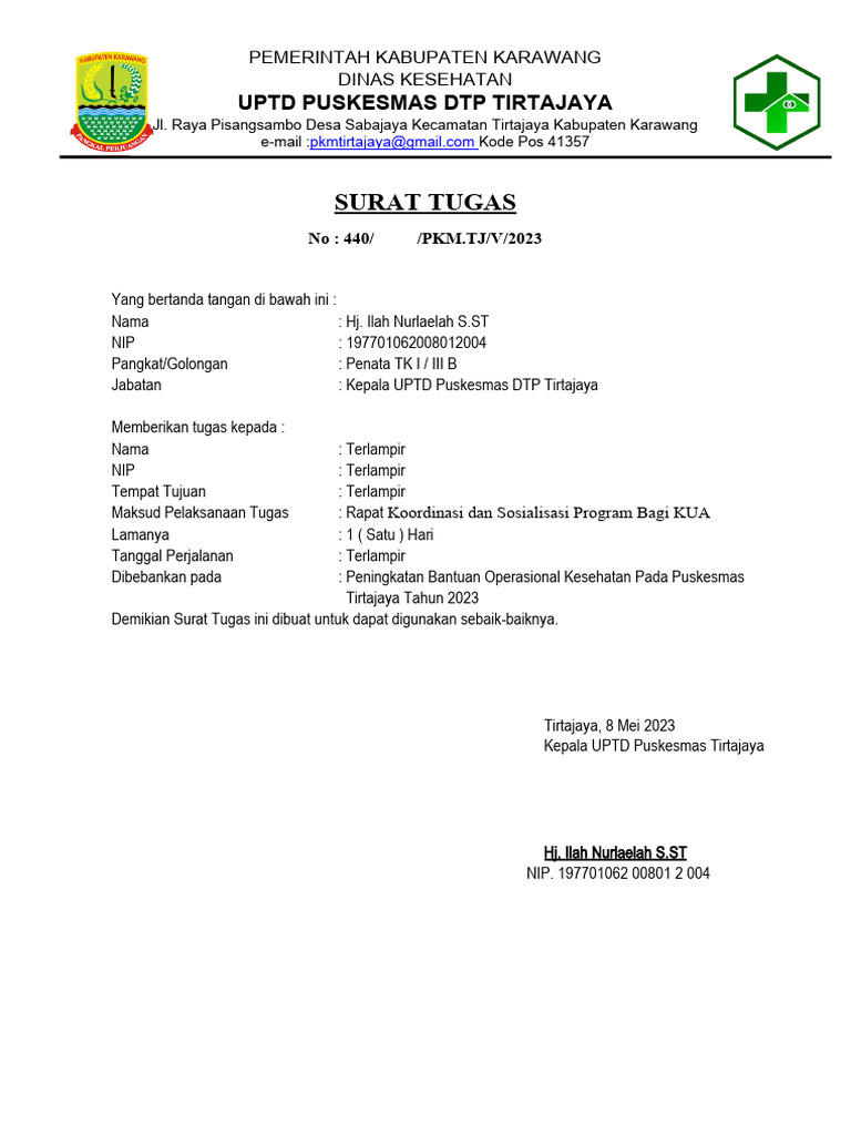 Surat Tugas Koordinasi Program KUA | PDF