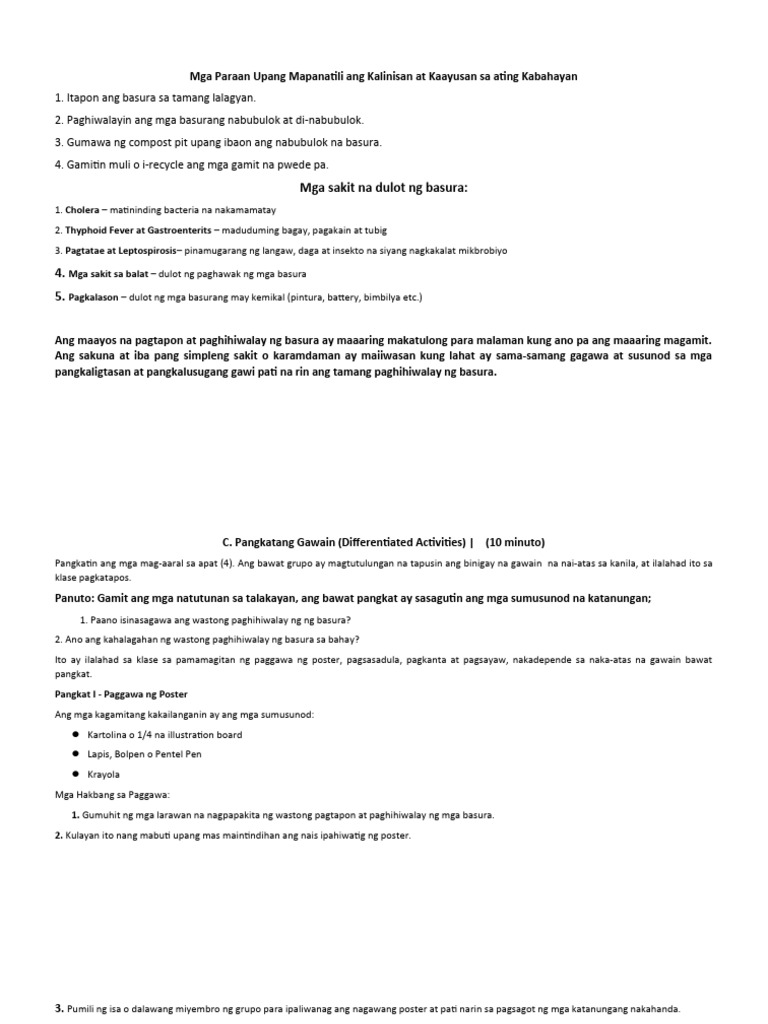 Mga Paraan Upang Mapanatili Ang Kalinisan at Kaayu | PDF