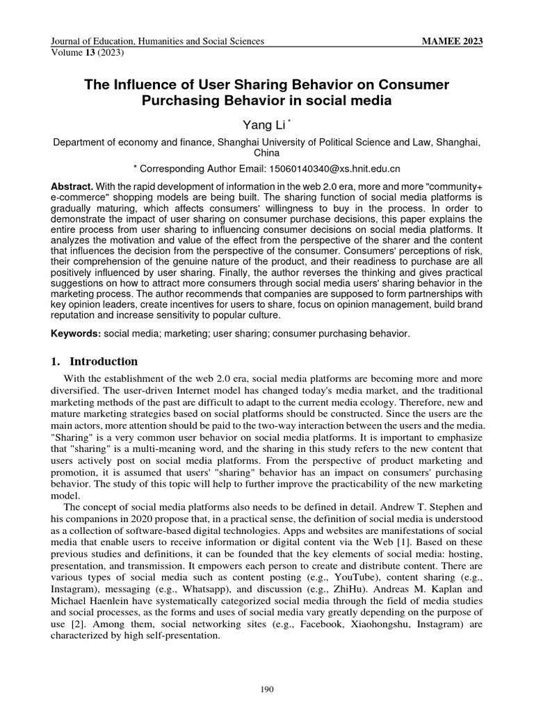 The Influence of User Sharing Behavior On Consumer | Download Free PDF | Social Media | Popular ...