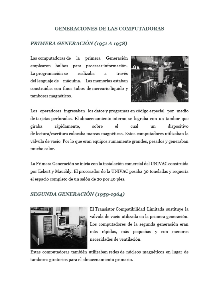 Generaciones de Computadoras | PDF | Circuito integrado | Microprocesador