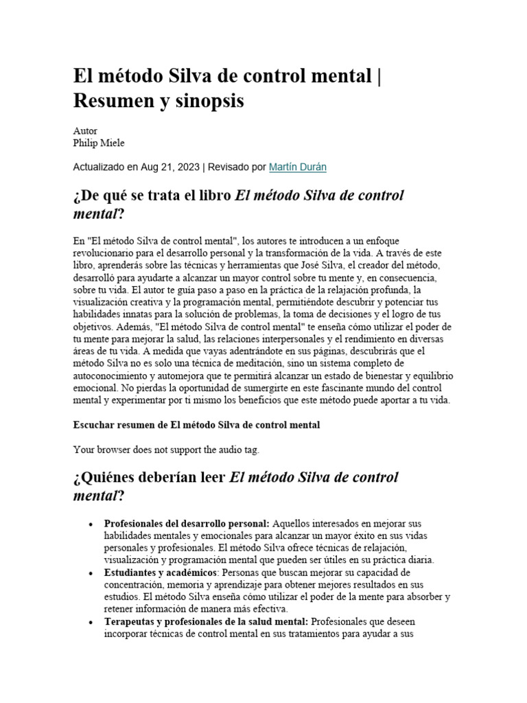 El Método Silva de Control Mental | Descargar gratis PDF | Mente ...