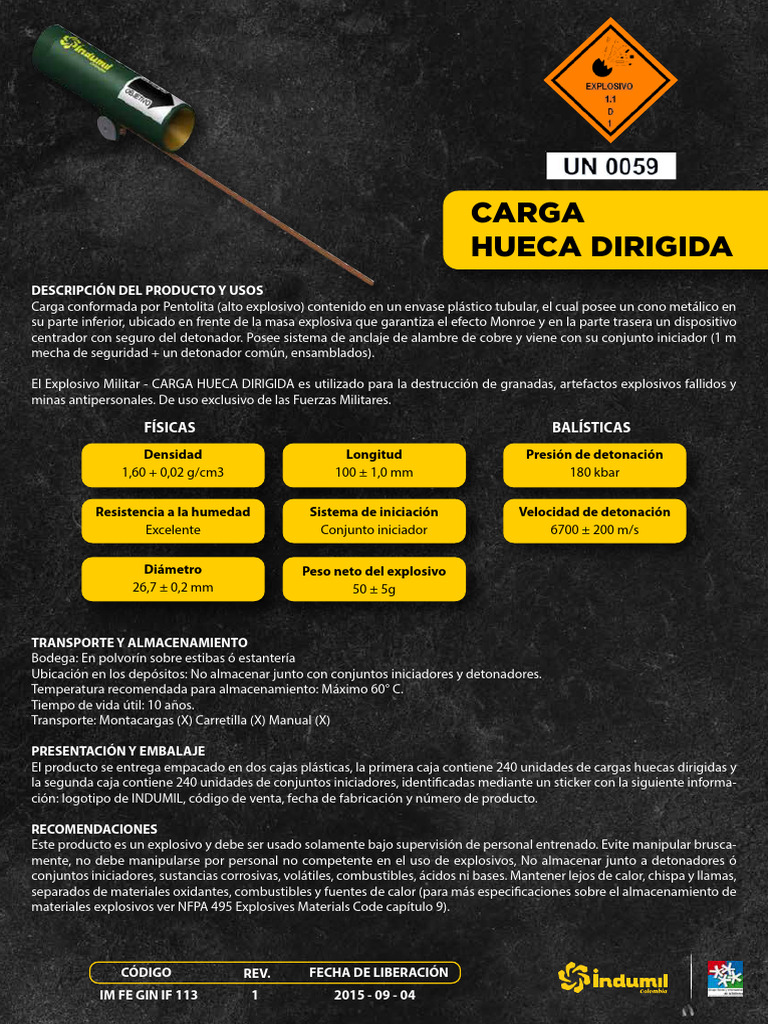 Carga Hueca Dirigida: Pentolita Explosiva | PDF | Ciencias fisicas ...