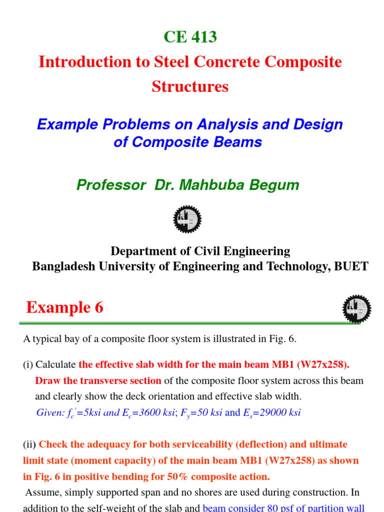 Example 6 - Composite - Beams - CE413 | PDF | Technology & Engineering