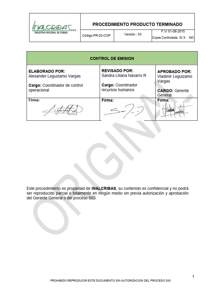 Procedimiento Entrega Producto Terminado | PDF