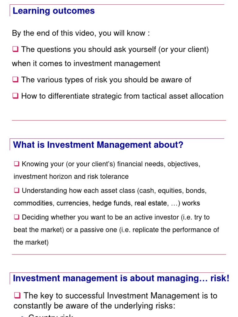 Investment Management in A Nutshell | PDF | Financial Risk | Investment ...