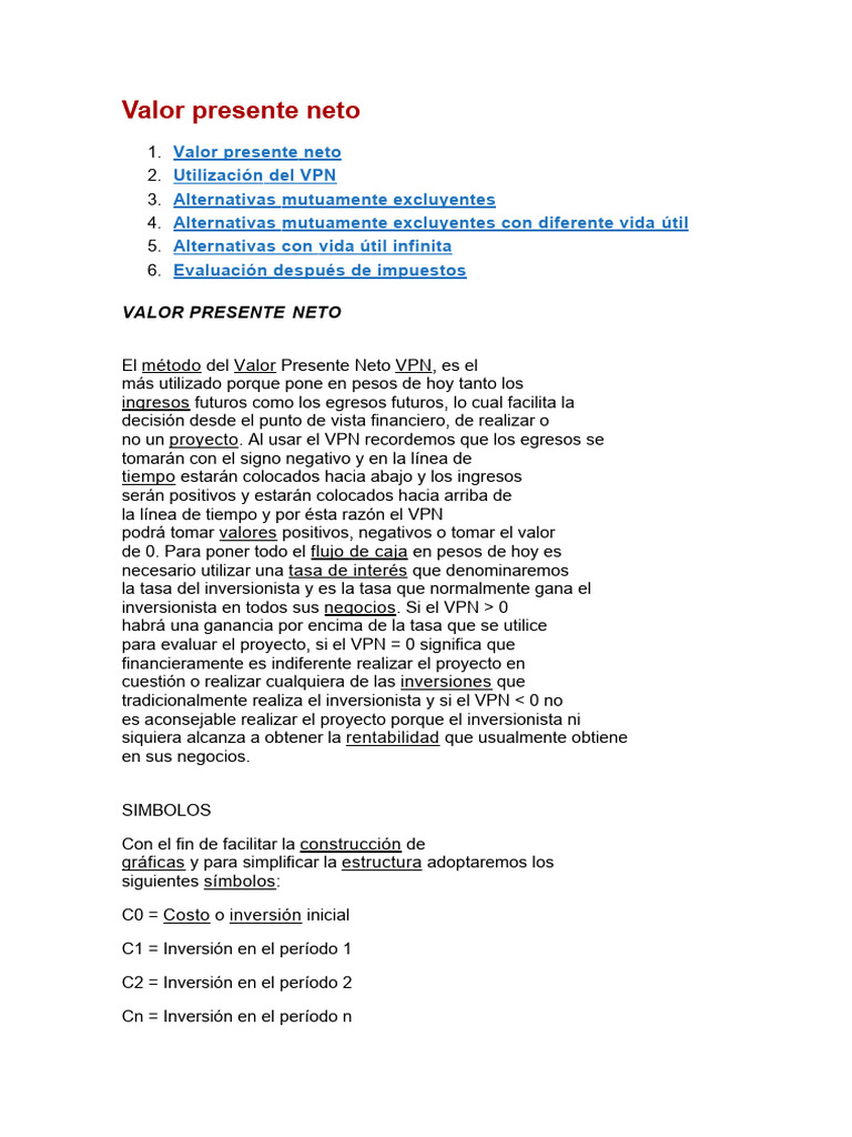 Valor Presente Neto | PDF | Valor presente neto | Economias