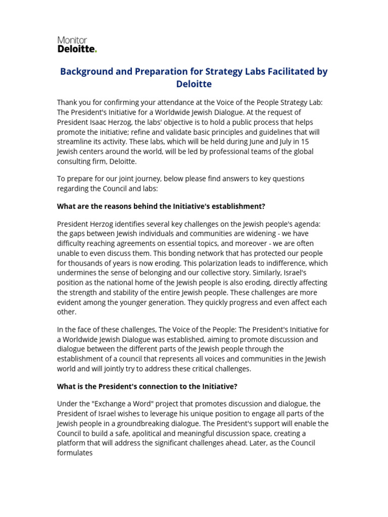 Background and Preparation For Strategy Labs Facilitated by Deloitte ...
