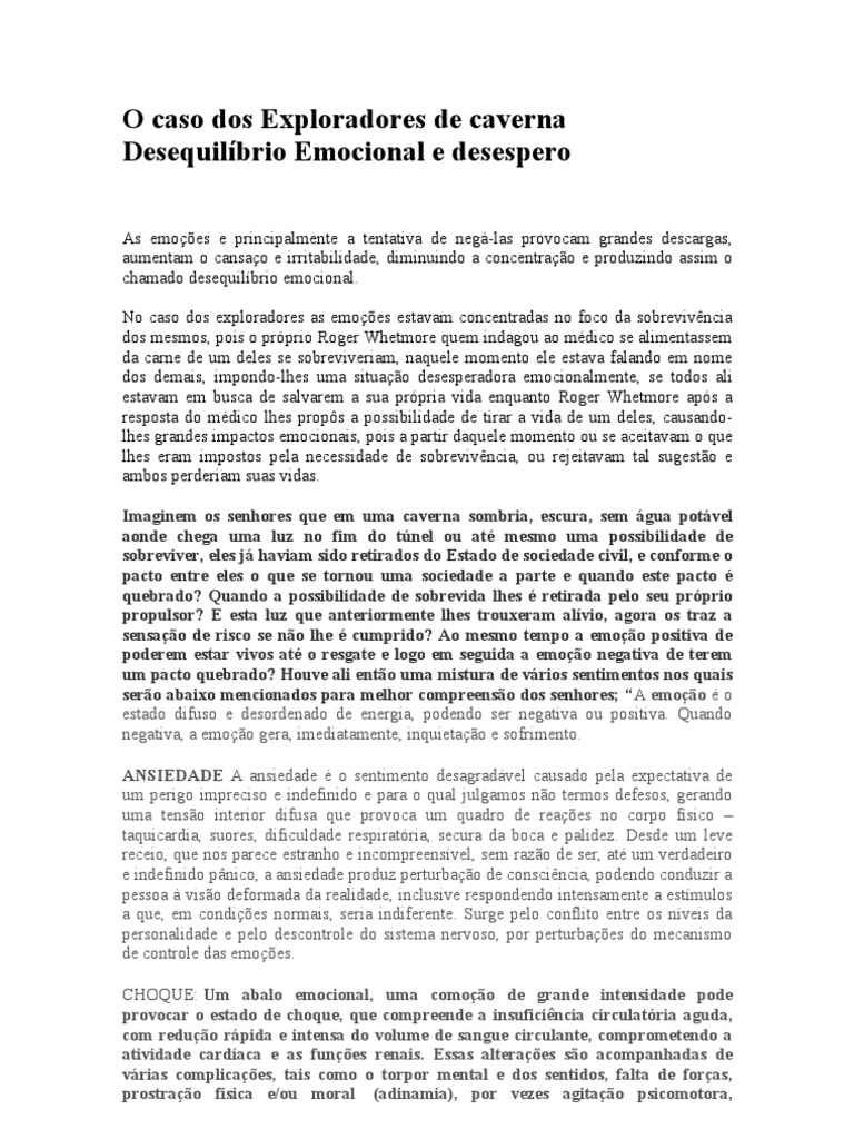 Desequilíbrio Emocional e Desespero na Caverna | PDF | Sentimento | Emoções