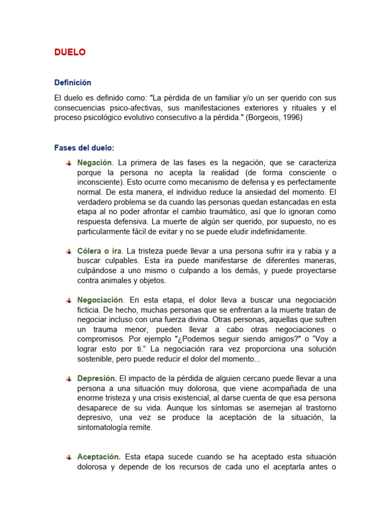 Etapas y Tipos de Duelo | PDF | Dolor | Depresión (estado de ánimo)