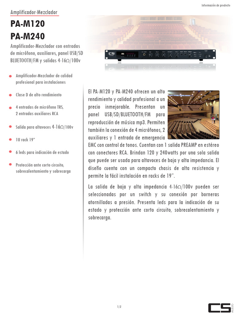 Amplificador Yamaki LIN-120D II PA-M120 | PDF | Micrófono | Altoparlante