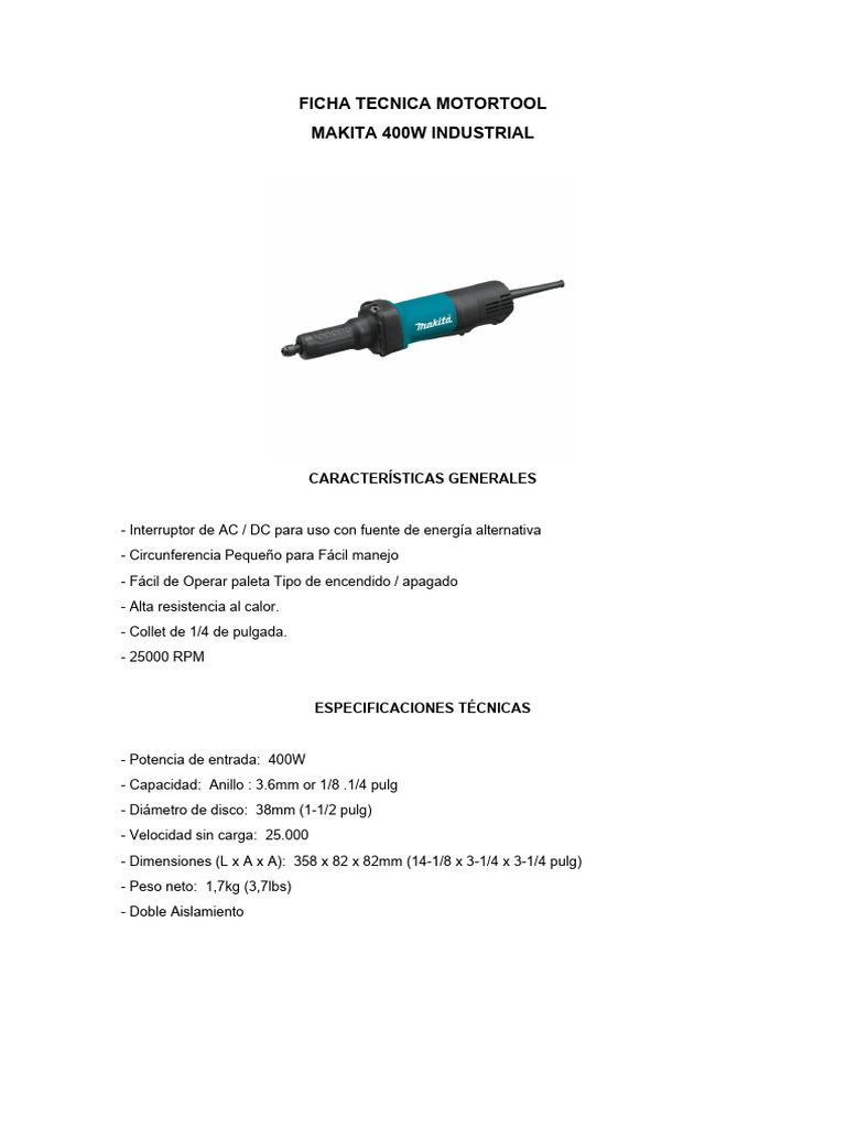 Ficha Técnica Motortool Makita 400W | PDF