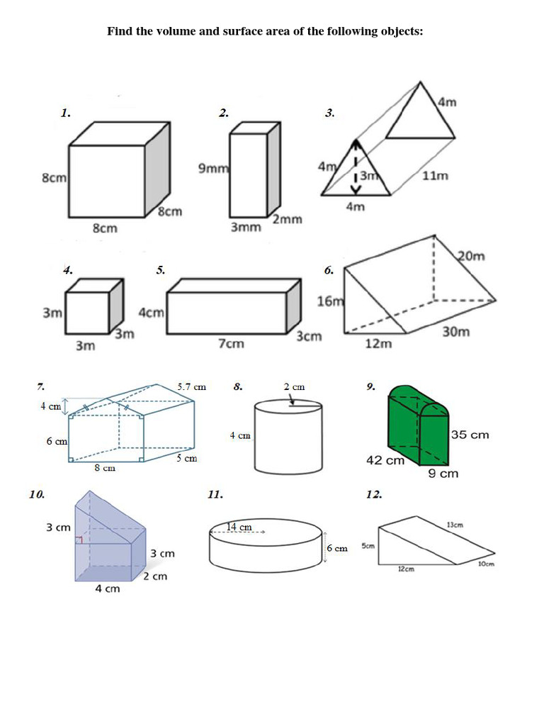 Surface Area and Volume Worksheet | PDF | Volume | Area