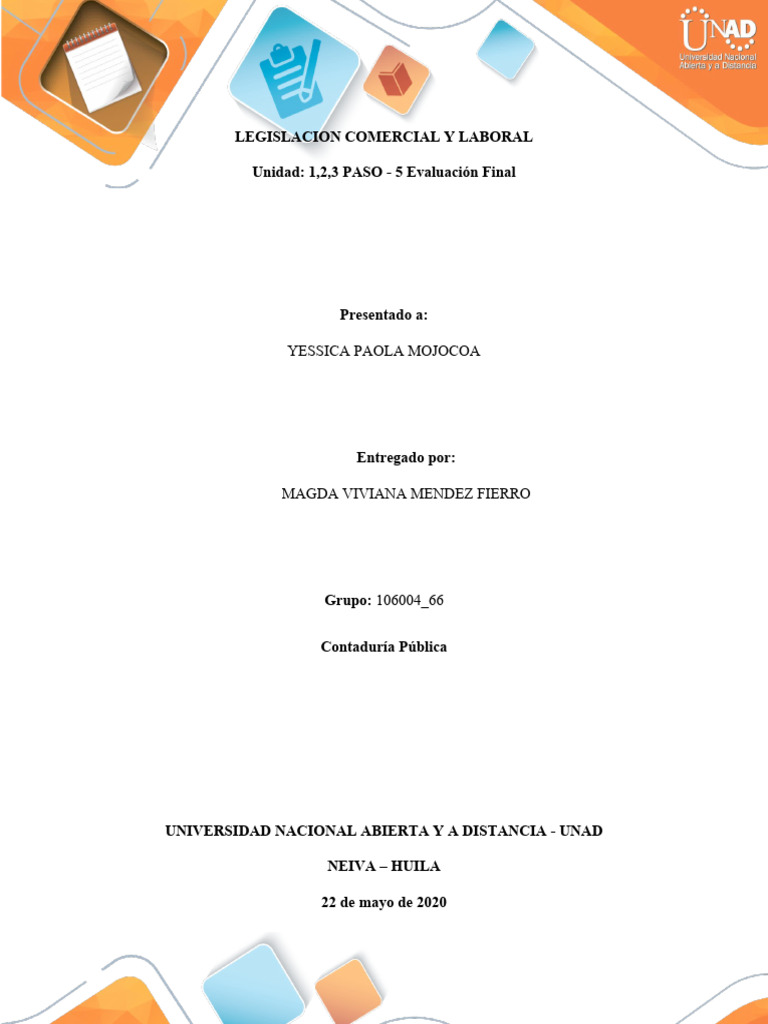 Unidad 123 Paso5 EvaluacionFinal MagdaVivianaMendezFierro | PDF | Salario | Daños y perjuicios