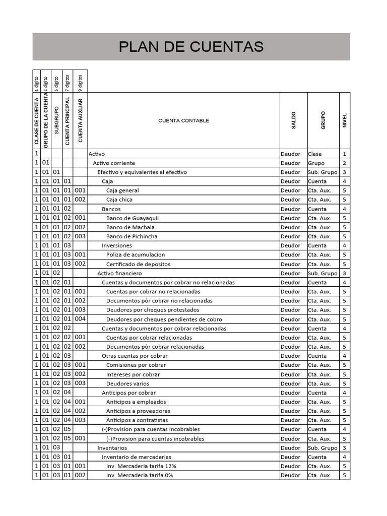 Plan de Cuentas | PDF | Dinero | Economias