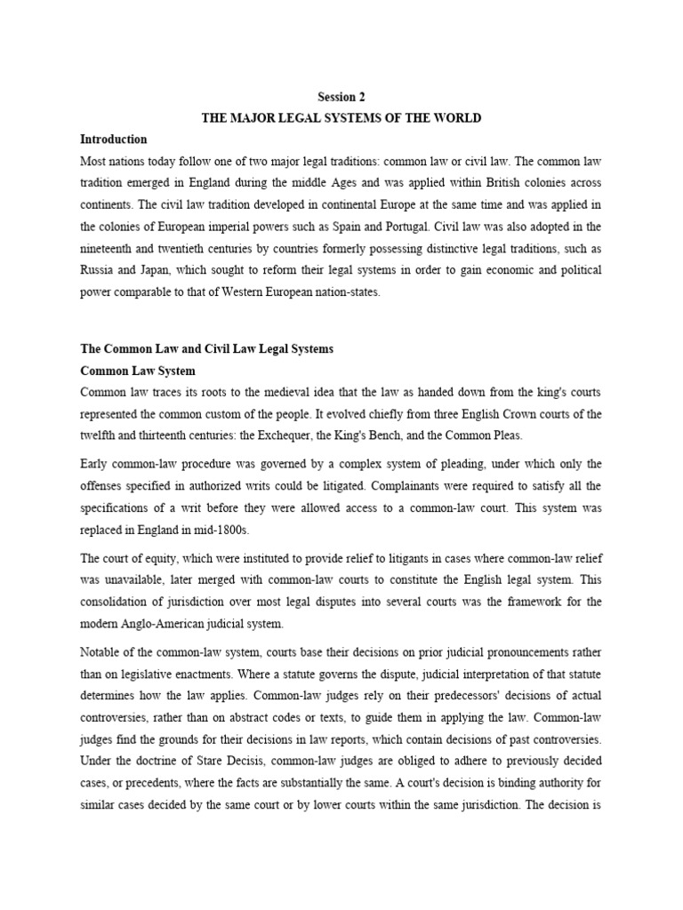 Topic 2 - Major Legal Systems of The World | PDF | Common Law | Precedent