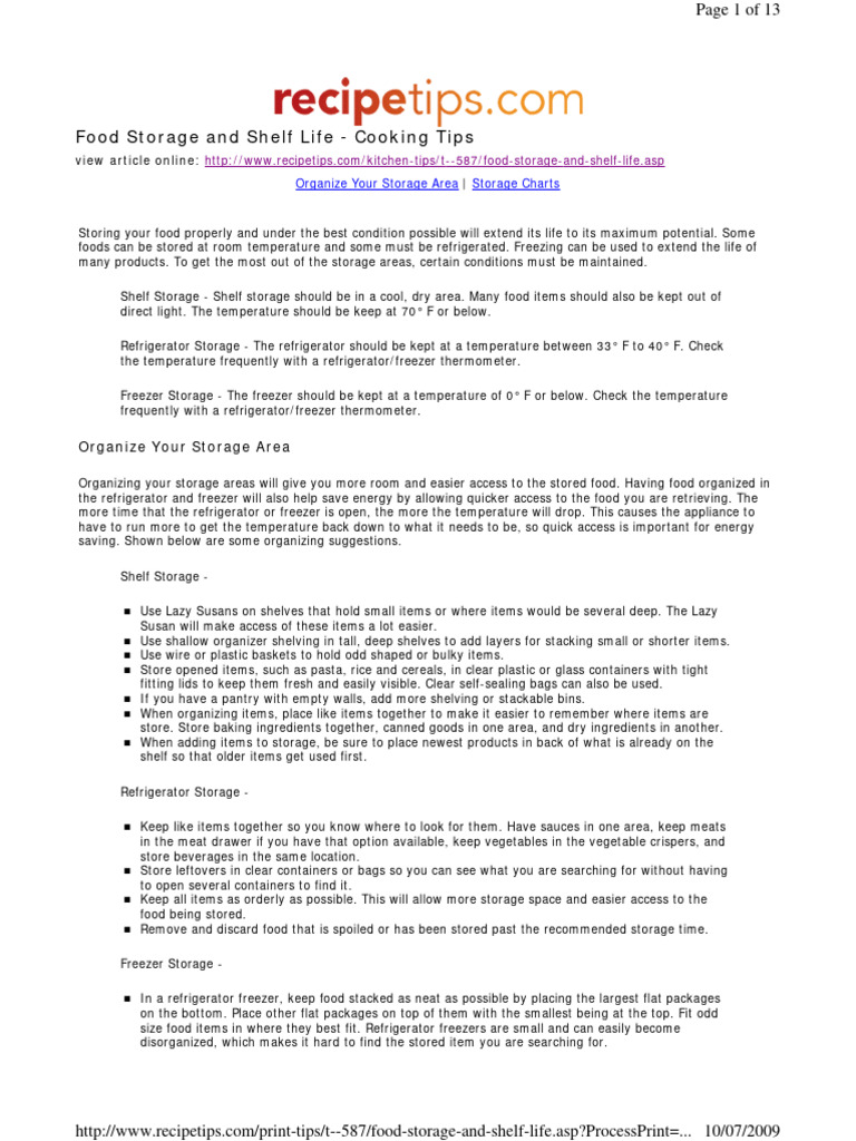 Food-Storage-And-Shelf Life | PDF | Refrigerator | Food Storage