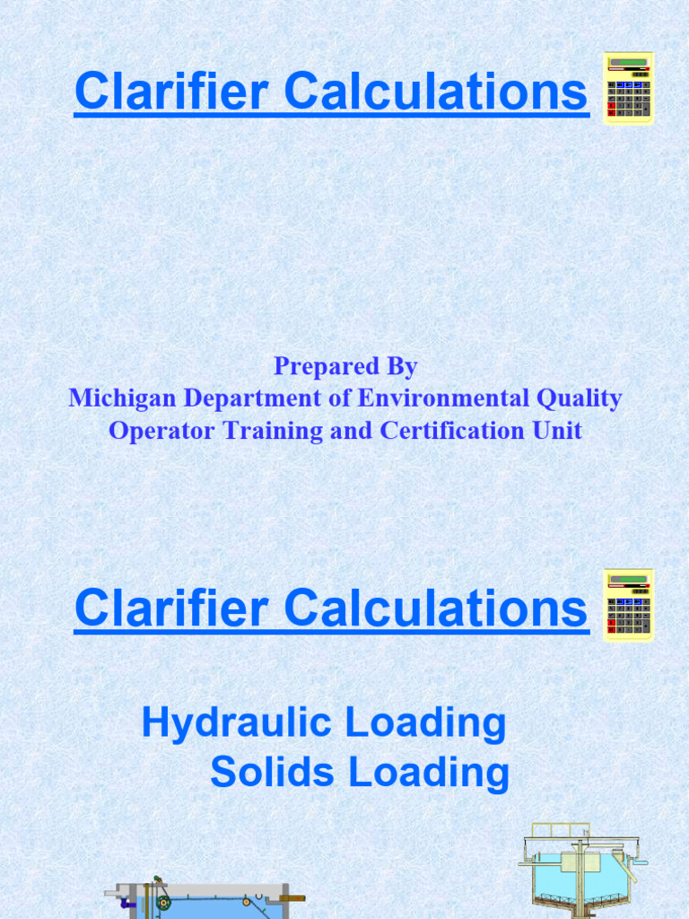 Clarifier Calculations Guide | PDF | Area | Volume