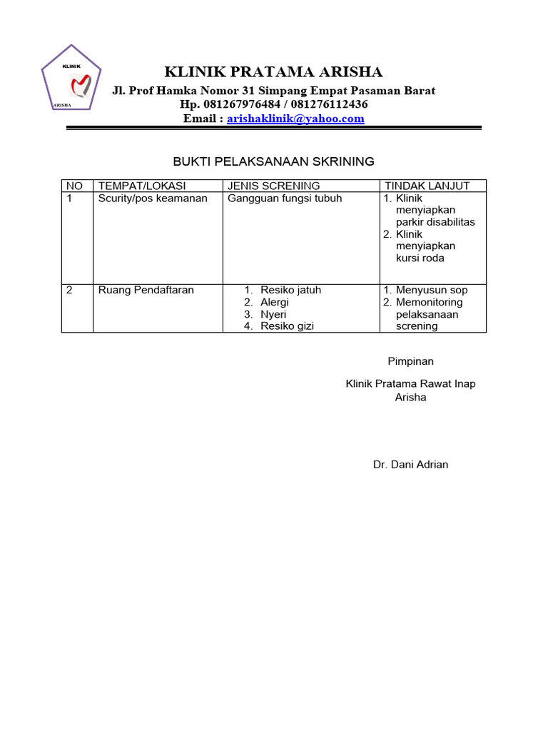 Bukti Pelaksanaan Skrining | PDF