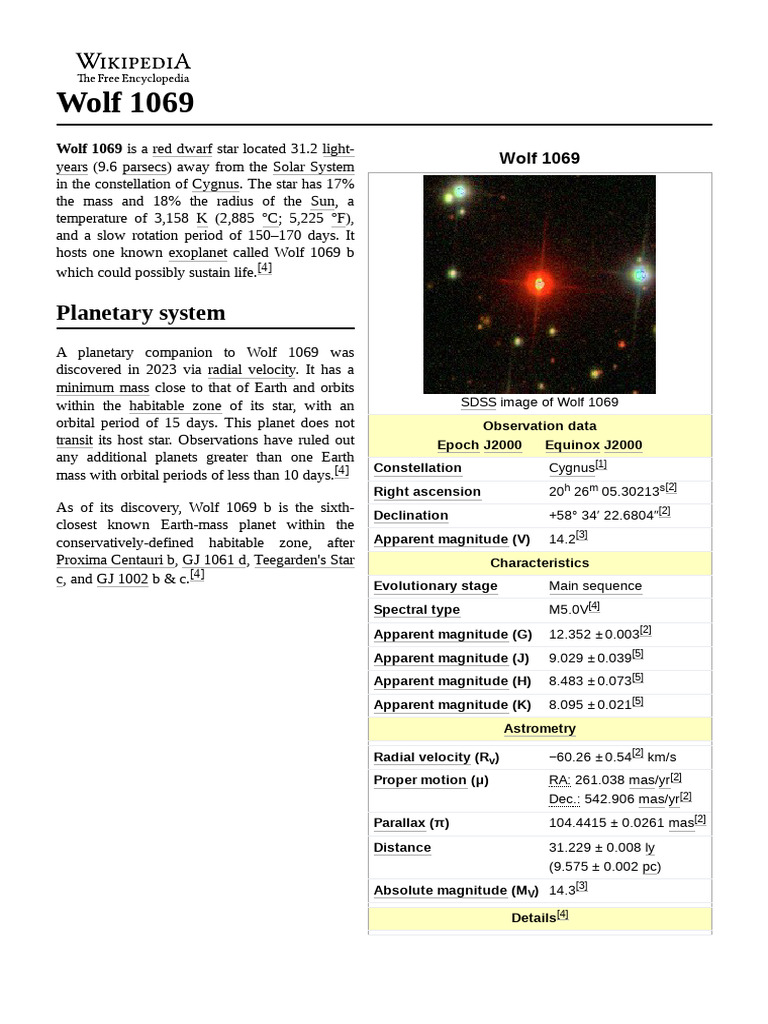 Wolf 1069 | PDF | Stars | Circumstellar Habitable Zone