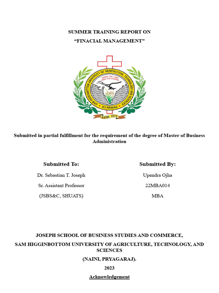 SUMMER TRAINING REPORT-final | PDF | Swot Analysis | Strategic Management