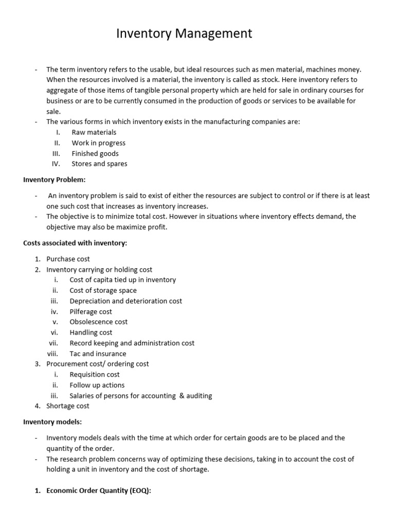 Inventory Management | PDF | Inventory | Cost