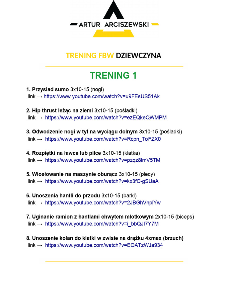 Trening X 3 FBW Dziewczyna Siłownia 2 | PDF