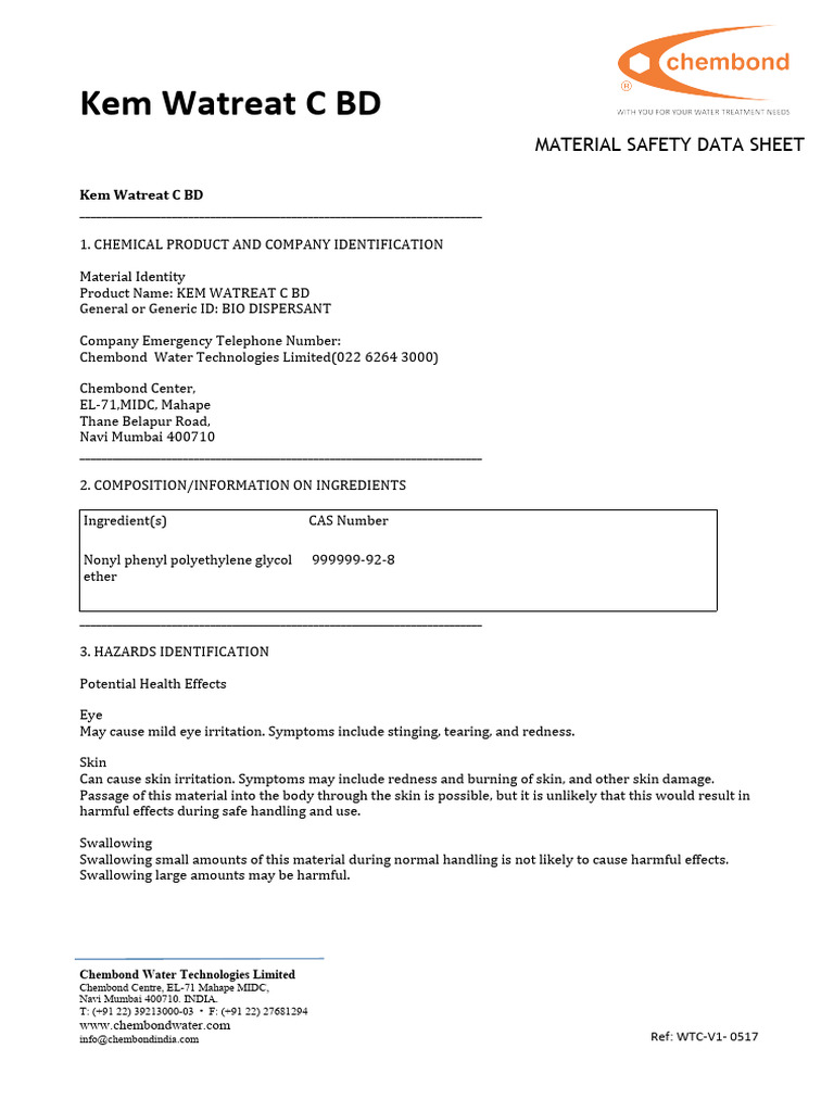 Kem Watreat C BD MSDS | PDF | Firefighting | Personal Protective Equipment