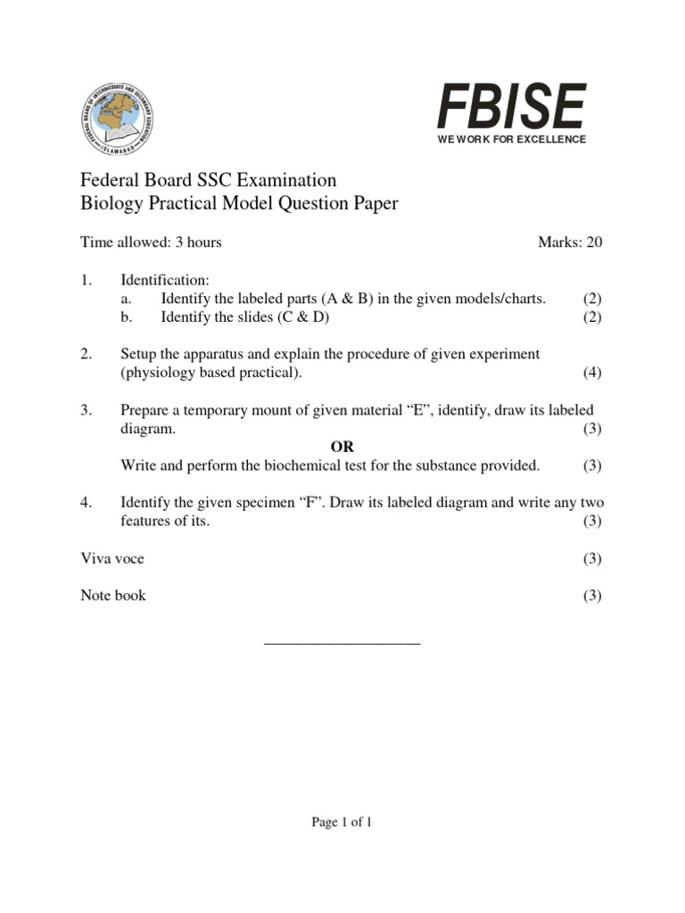 Practical Model Papers Biology SSC | PDF