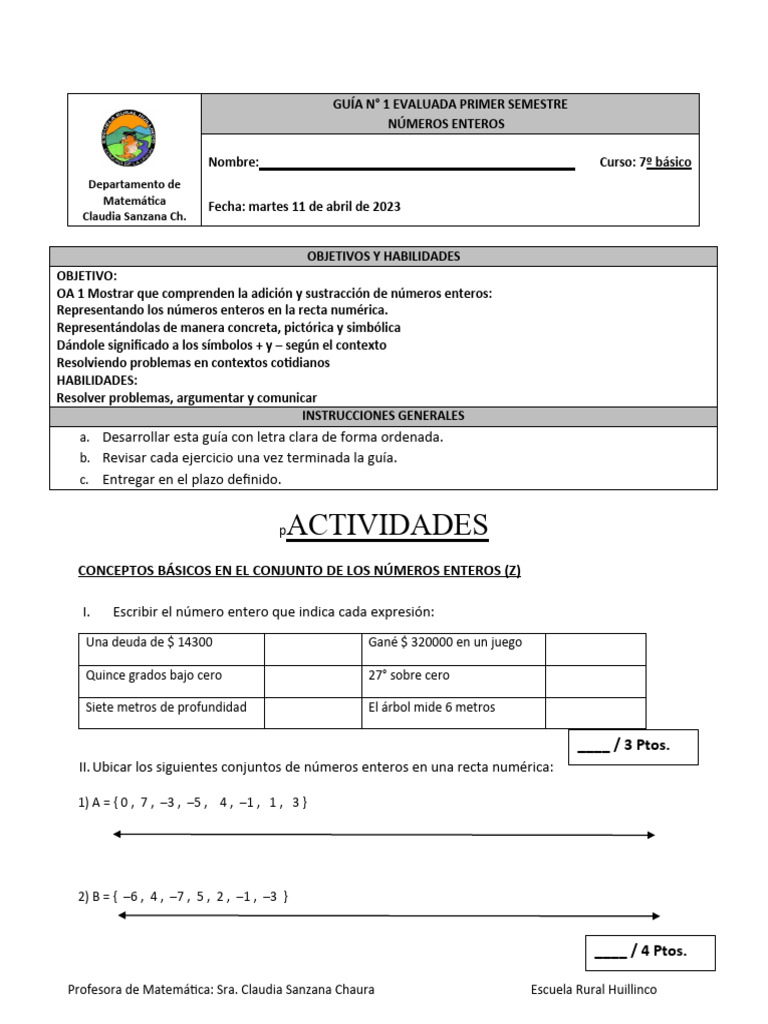 Guía #1 Números Enteros | PDF | Entero | Aritmética