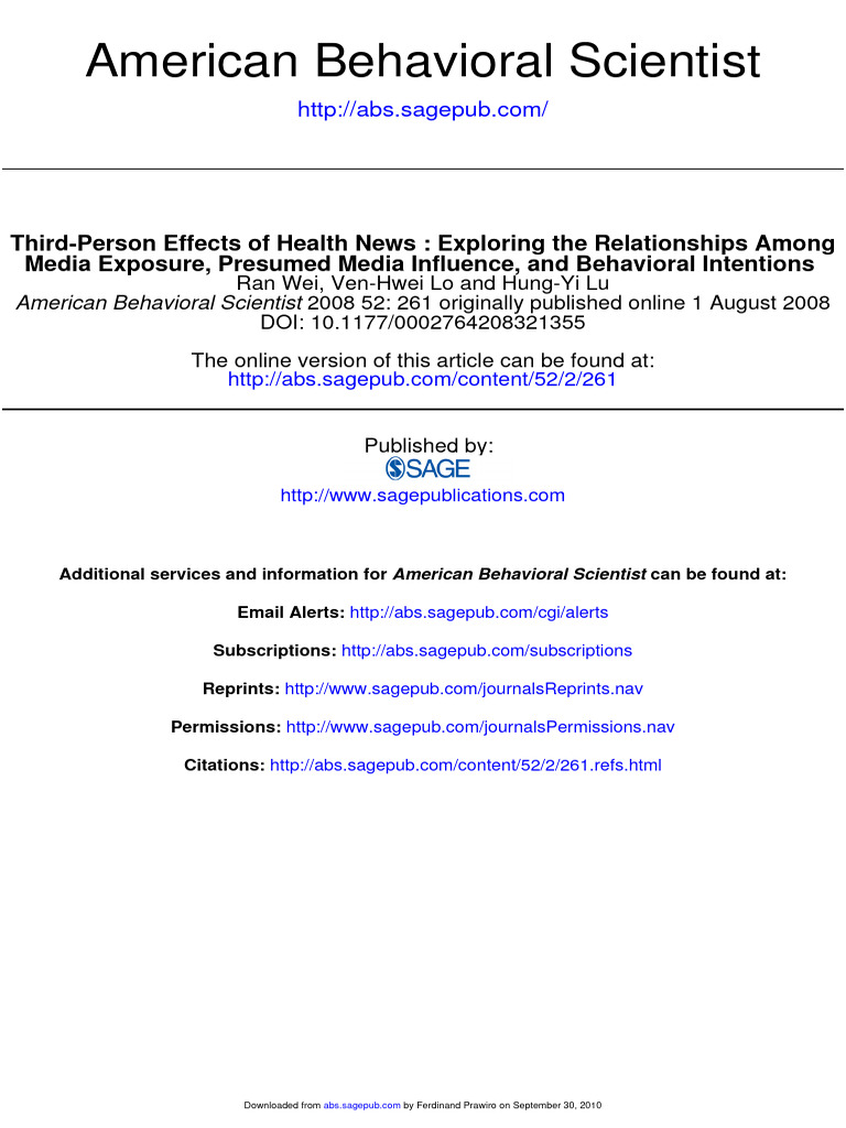 Third-Person Effects of Health News - Exploring The Relationships Among ...