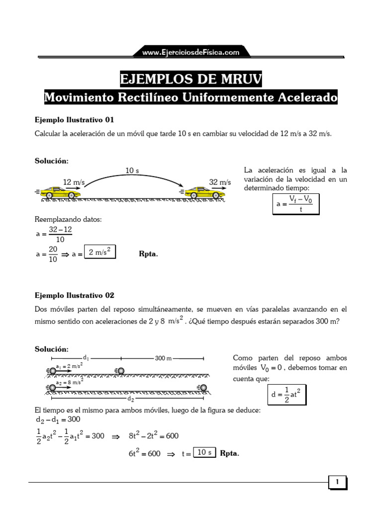 Ejemplos de MRUV | PDF | Aceleración | Velocidad