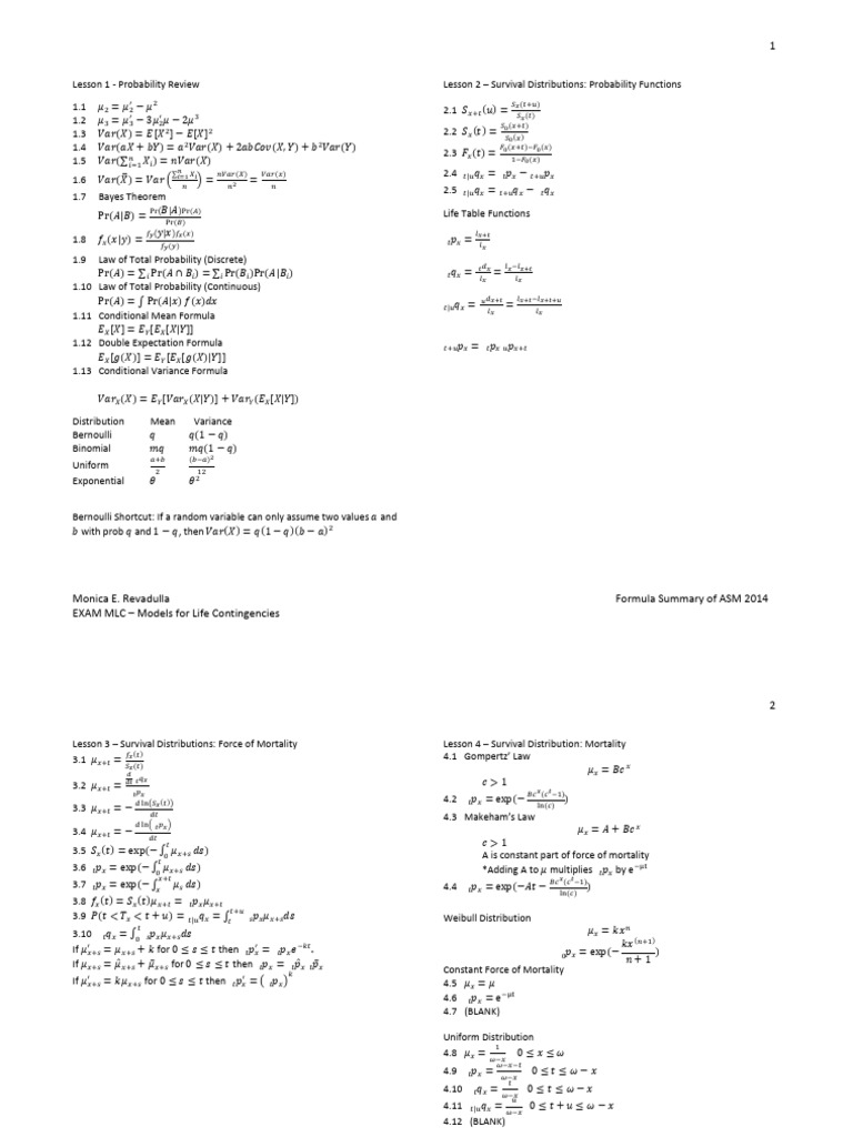 Cópia de Formula - Sheet - For - Actuarial - Mathematics | PDF ...
