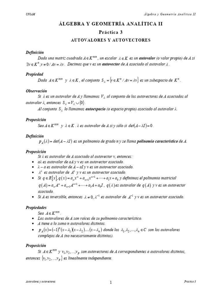 Práctica 3 T. Autovalores y Autovectores. 1º 2021 | PDF | Valores ...