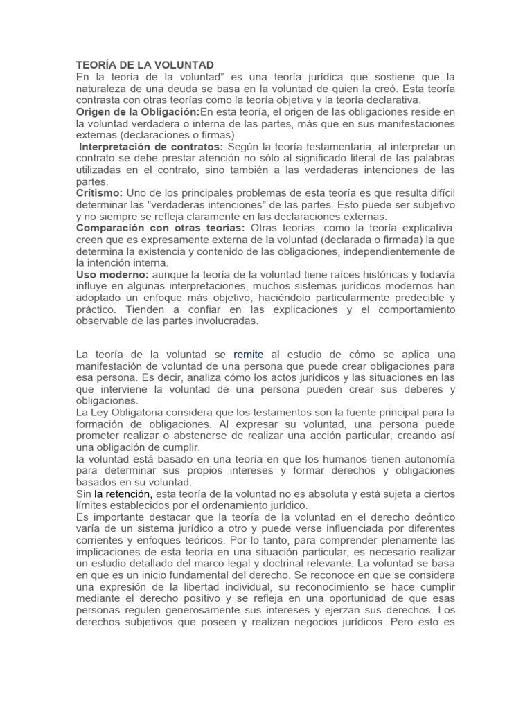 TEORÍA DE LA VOLUNTAD | PDF | Derechos | Teoría