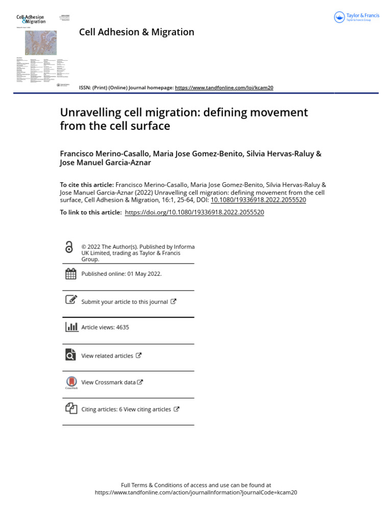 Unravelling Cell Migration Defining Movement From The Cell Surface | PDF | Integrin ...