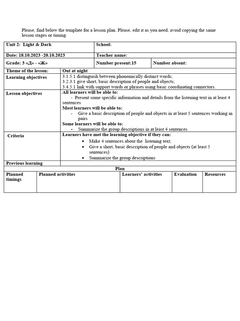 New Lesson Plan Format | PDF | Lesson Plan | Linguistics