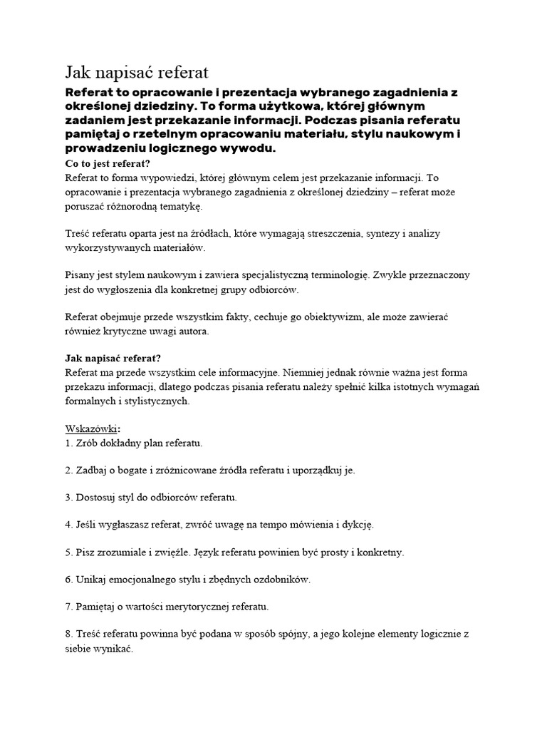 Jak Napisać Referat | PDF