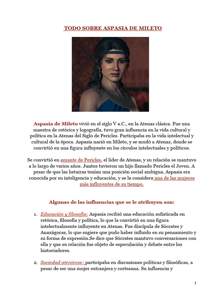 Todo Sobre Aspasia de Mileto | PDF Todo Sobre Aspasia de Mileto | PDF