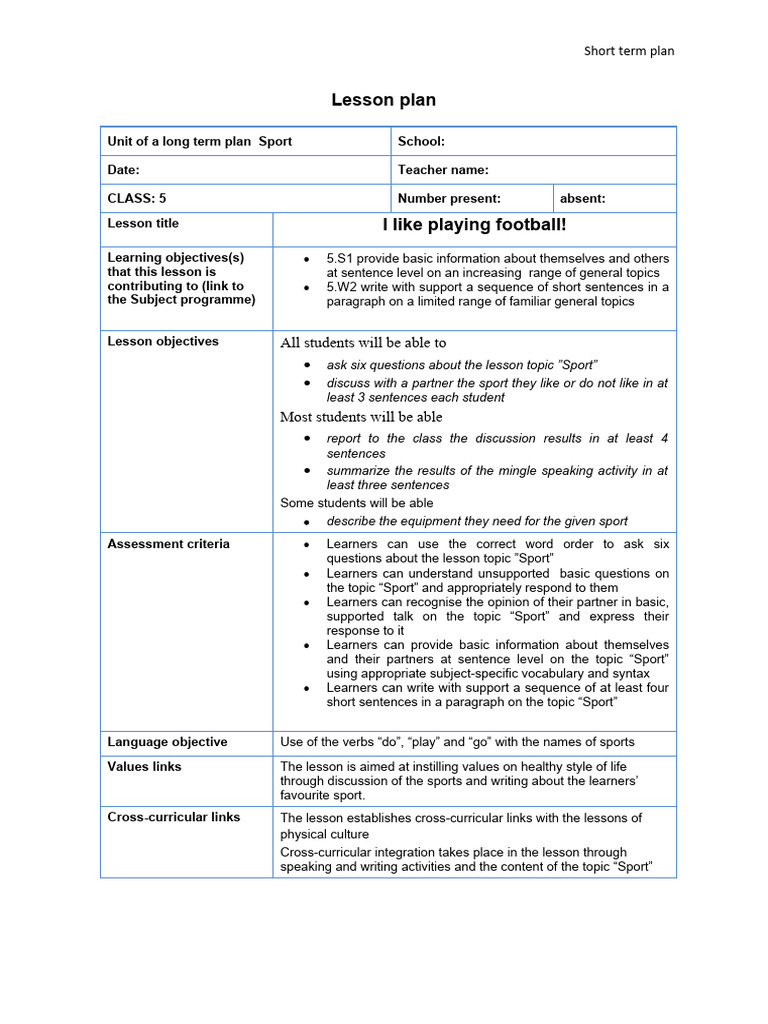 Lesson Plan 5th Form | PDF | Vocabulary | Learning