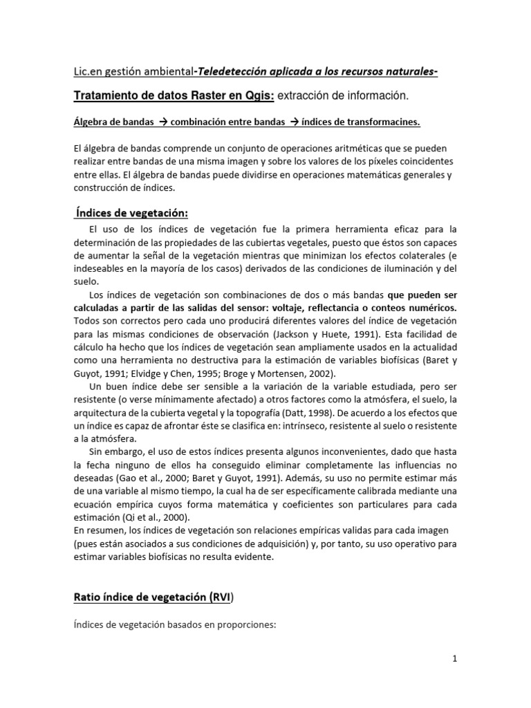 Teledetección: Álgebra de bandas en QGIS | PDF