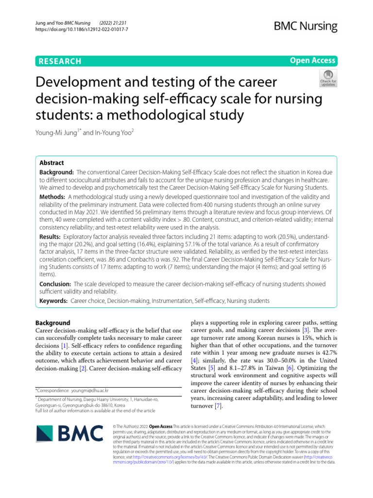 Development and Testing of The Career Decision-Making Self-Efficacy ...