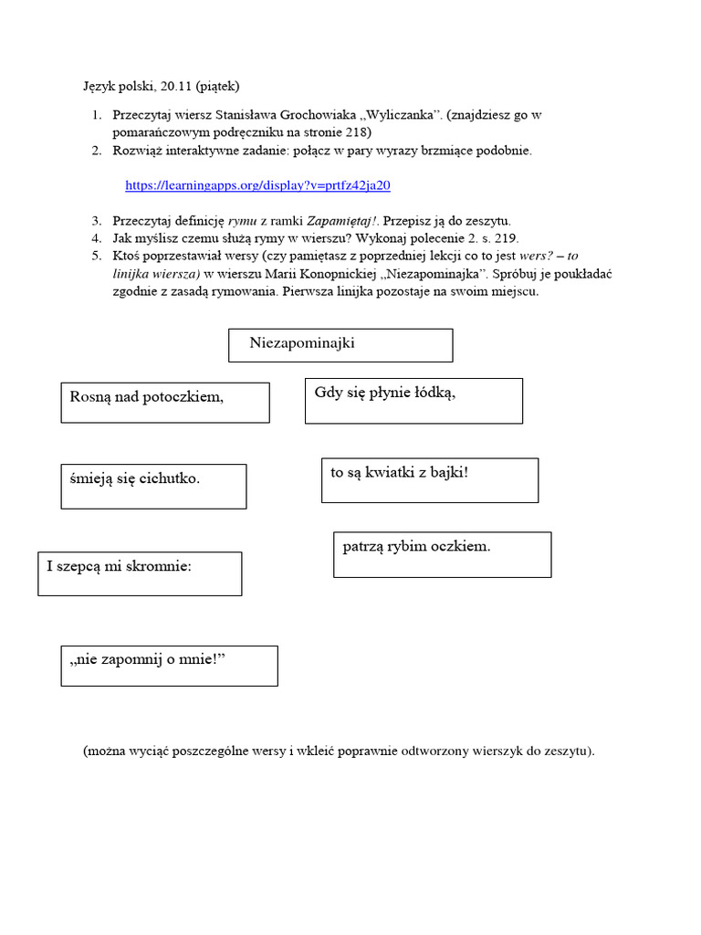 28603399JÄ Zyk Polski, 20.11 Klasa 4 | PDF