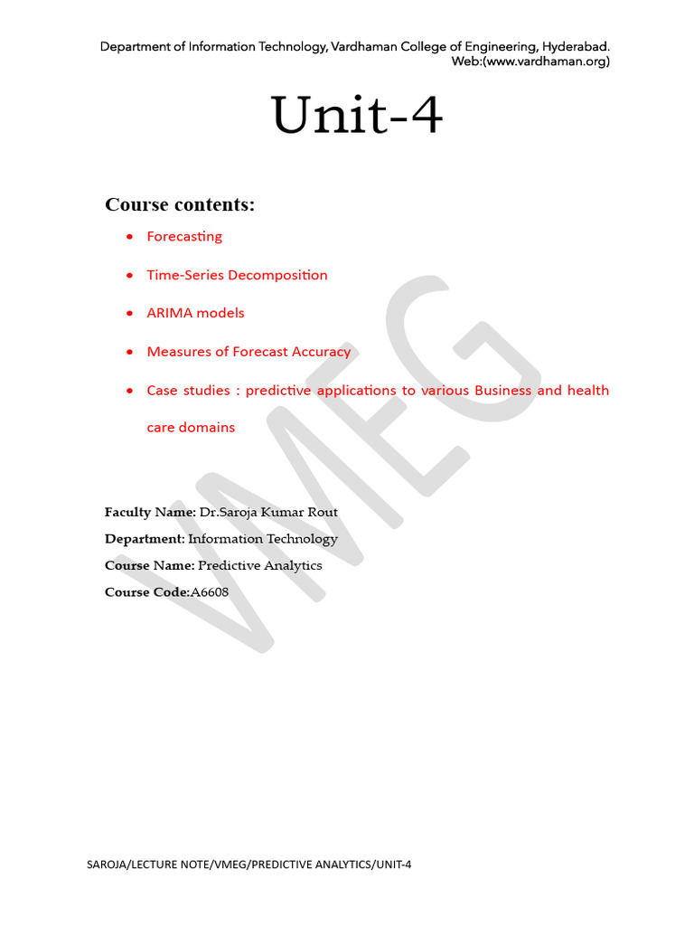 Note - Unit-4 | PDF | Autoregressive Integrated Moving Average | Time ...