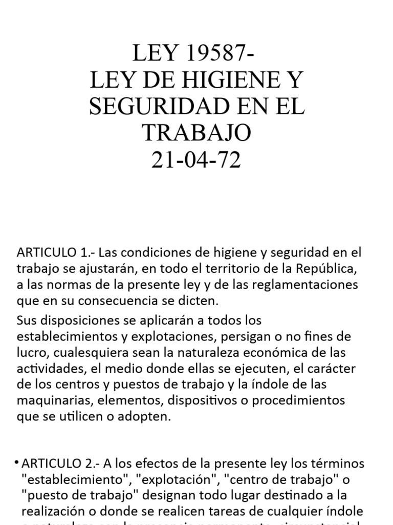 Ley 19587 | PDF | Seguridad y salud ocupacional